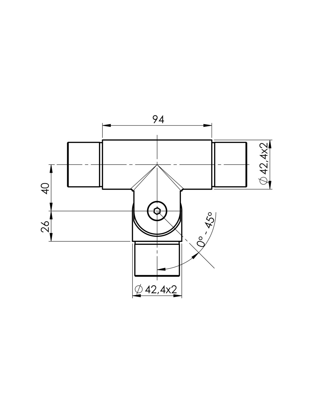 Raccord T orientable pour tube ⌀ 42.4 mm