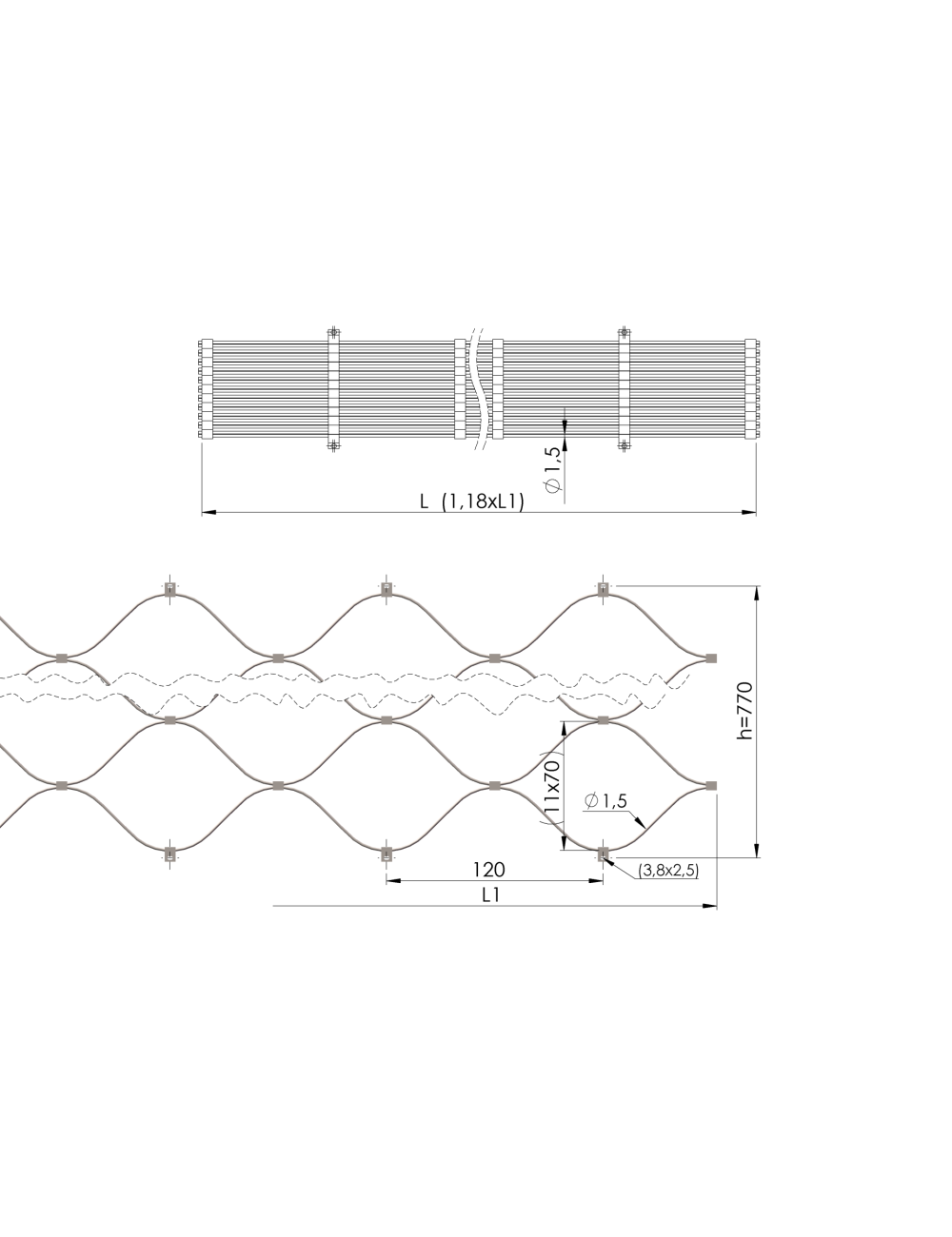 Grillage inox 316 Hauteur 800 mm - maille ø1.5
